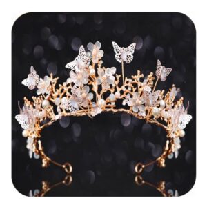 kilshye queen crown gold tiaras and crowns butterfly rhinestone tiara vintage bridal wedding crown pageant costmue prom headpiece for women and girls (gold)