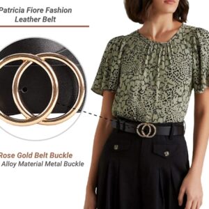 Patrica Fiore Fashion Leather Belt For Women - Design in Italy Double Buckle Belt Leather(M), Black