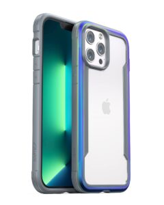 raptic shield for iphone 13 pro case, shockproof protective clear case, military 10ft drop tested, durable aluminum frame, anti-yellowing technology case for iphone 13 pro, iridescent