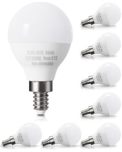 8 pack e12 led ceiling fan light bulbs 120v 60w eqv., daylight 5000k, a15 candebalra light bulbs small base, bright led bulb round, not dimmable