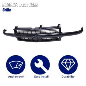 JustDrivably Front Grille Grill Assembly Black Compatible With Chevrolet Silverado 1500 2500 1999-2002 & Suburban 1500 2500 & Tahoe 2000-2006