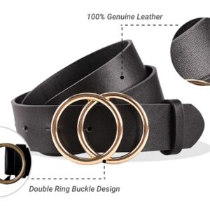 Patrica Fiore Fashion Leather Belt For Women - Design in Italy Double Buckle Belt Leather(M), Black