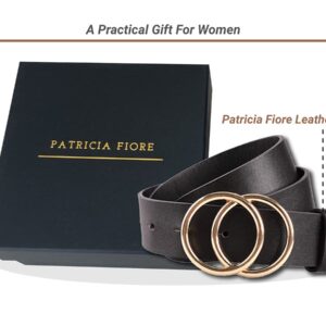 Patrica Fiore Fashion Leather Belt For Women - Design in Italy Double Buckle Belt Leather(M), Black