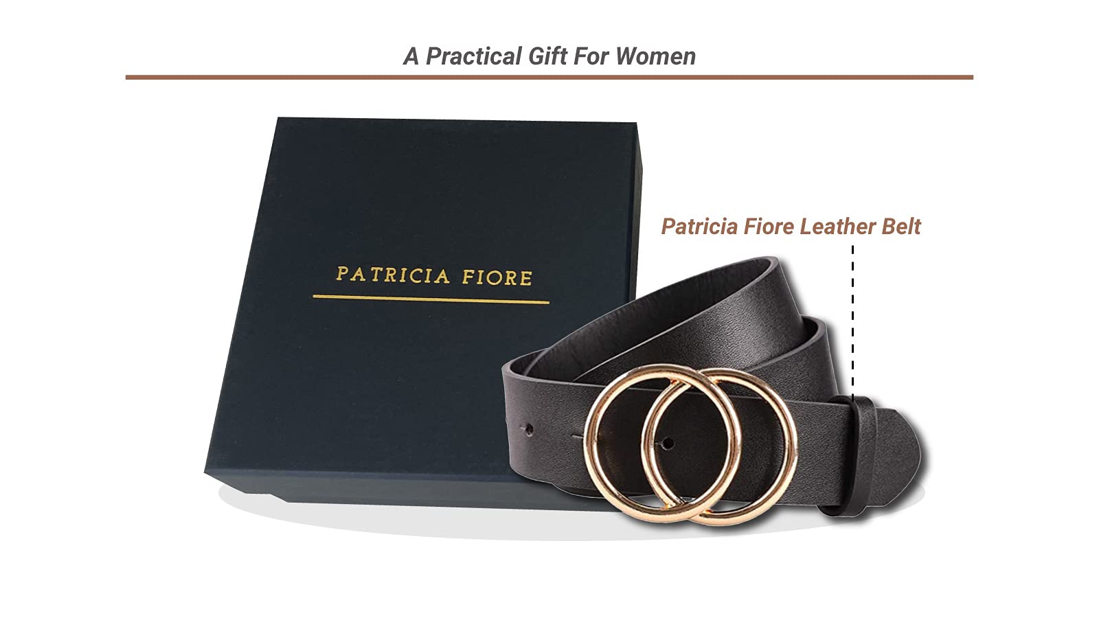 Patrica Fiore Fashion Leather Belt For Women - Design in Italy Double Buckle Belt Leather(M), Black