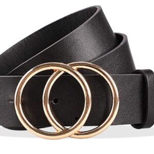 Patrica Fiore Fashion Leather Belt For Women - Design in Italy Double Buckle Belt Leather(M), Black