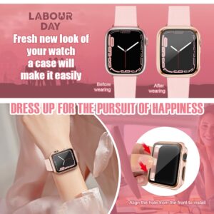 top4cus 38mm Case Compatible with Apple Watch, with Built-in Tempered Glass Screen Protector, PC Cover for iWatch Series 9/8/7/SE 2rd SE 6 5 4/3 2 for Choice (38mm, Pink + Rose Gold Edge)