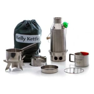 kelly kettle trekker kettle & kit – 20oz small stainless steel camp kettle, lightweight camping kettle with whistle, kelly kettle stove for fishing, hunting, hiking, survival gear