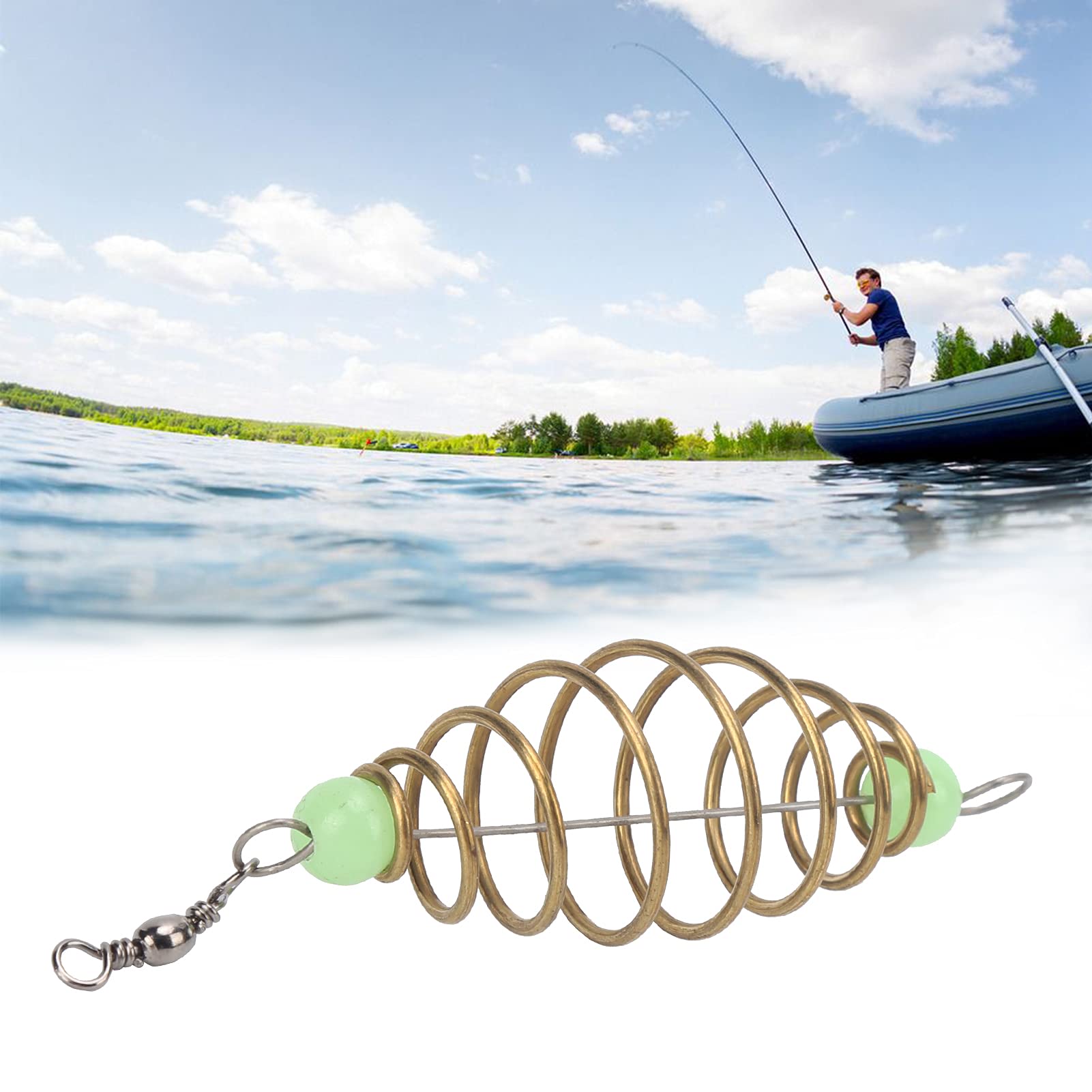 Dilwe Spring Bait Cage, Olive Shape Spring Fishing Tackle Bait Copper Alloy Coil Inline Feeder Lures Cage