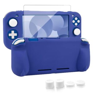 protective case for nintendo switch lite, soft grip case cover with comfort ergonomic handles for nintendo switch lite 2019 [self stand][4 thumb stick caps] (silicone-blue)