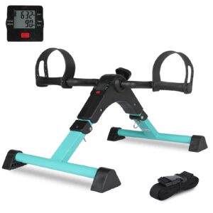 meetwarm pedal exerciser under desk exercise peddler arm leg folding mini stationary peddler bike with lcd display portable bicycle exerciser machine for seniors (teal)