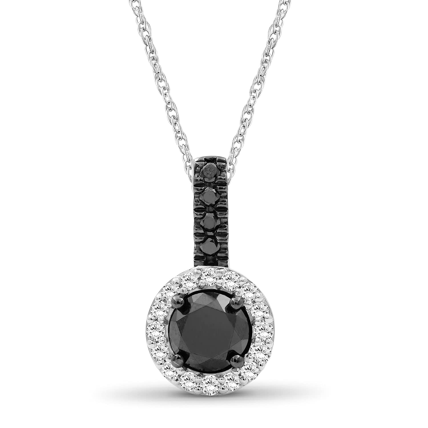 JEWELEXCESS Diamond Halo Pendants – 2.00CTW Black & White Diamond Halo Pendant, Sterling Silver Pendant Band – Black Pendant Diamond Pendants for Women – Birthday Gifts