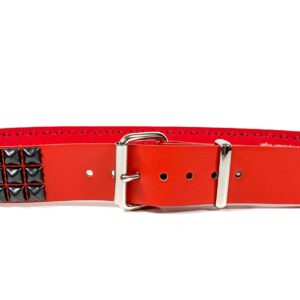 Red Three Row Black Pyramid Stud Belt Vegan Leather Punk Goth Alternative USA Made (XL)