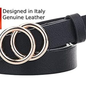 Patrica Fiore Fashion Leather Belt For Women - Design in Italy Double Buckle Belt Leather(M), Black