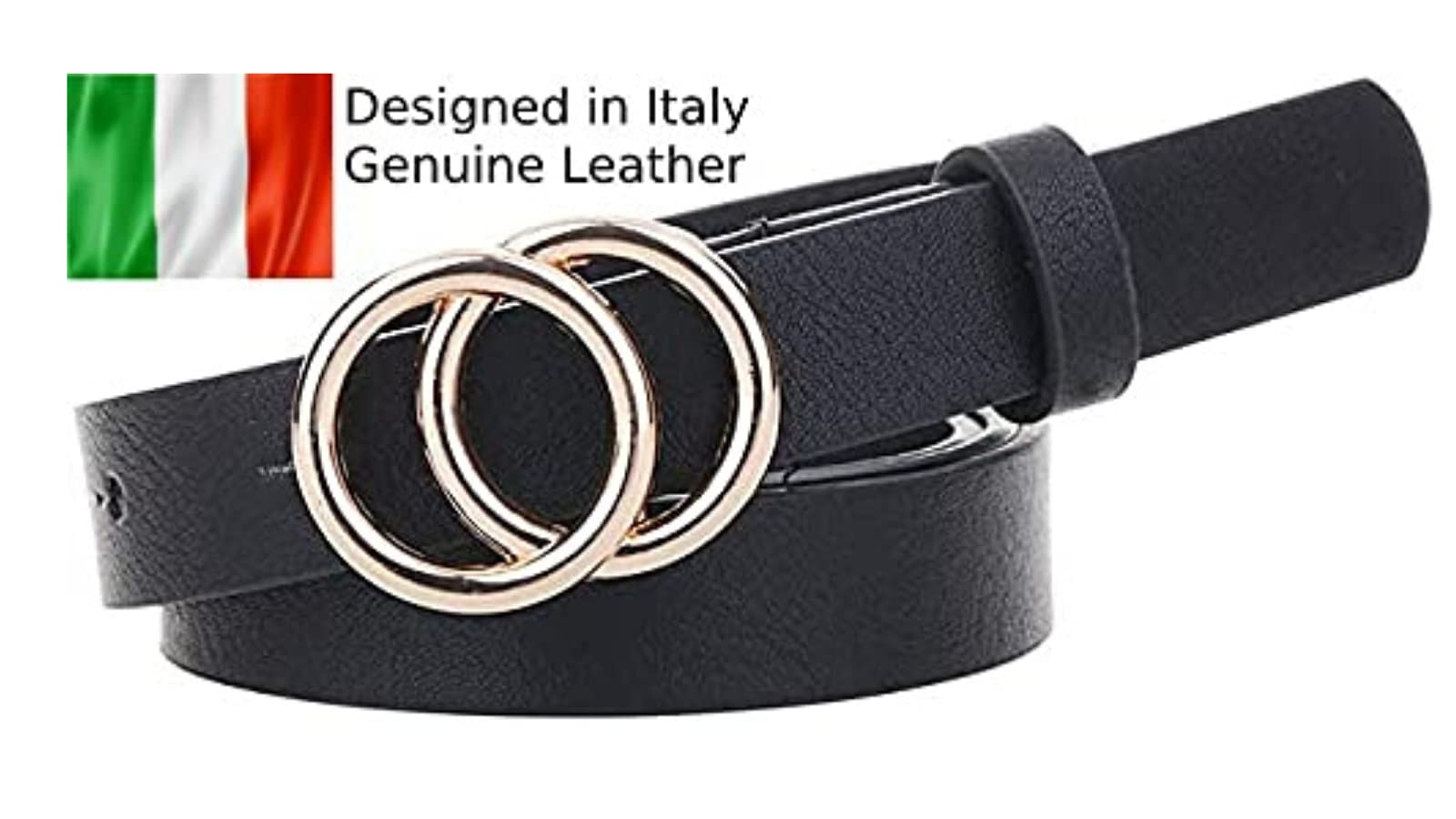 Patrica Fiore Fashion Leather Belt For Women - Design in Italy Double Buckle Belt Leather(M), Black