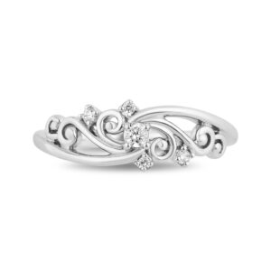 Jewelili Hallmark Fine Jewelry Sterling Silver with 1/10 Cttw Natural White Round Diamonds Filigree Swirl Taperd Fashion Sparkling Ring, Size 6