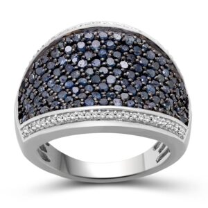 jewelexcess sterling silver blue & white 2 carat diamond ring for women| dual-colored ring band with round diamonds