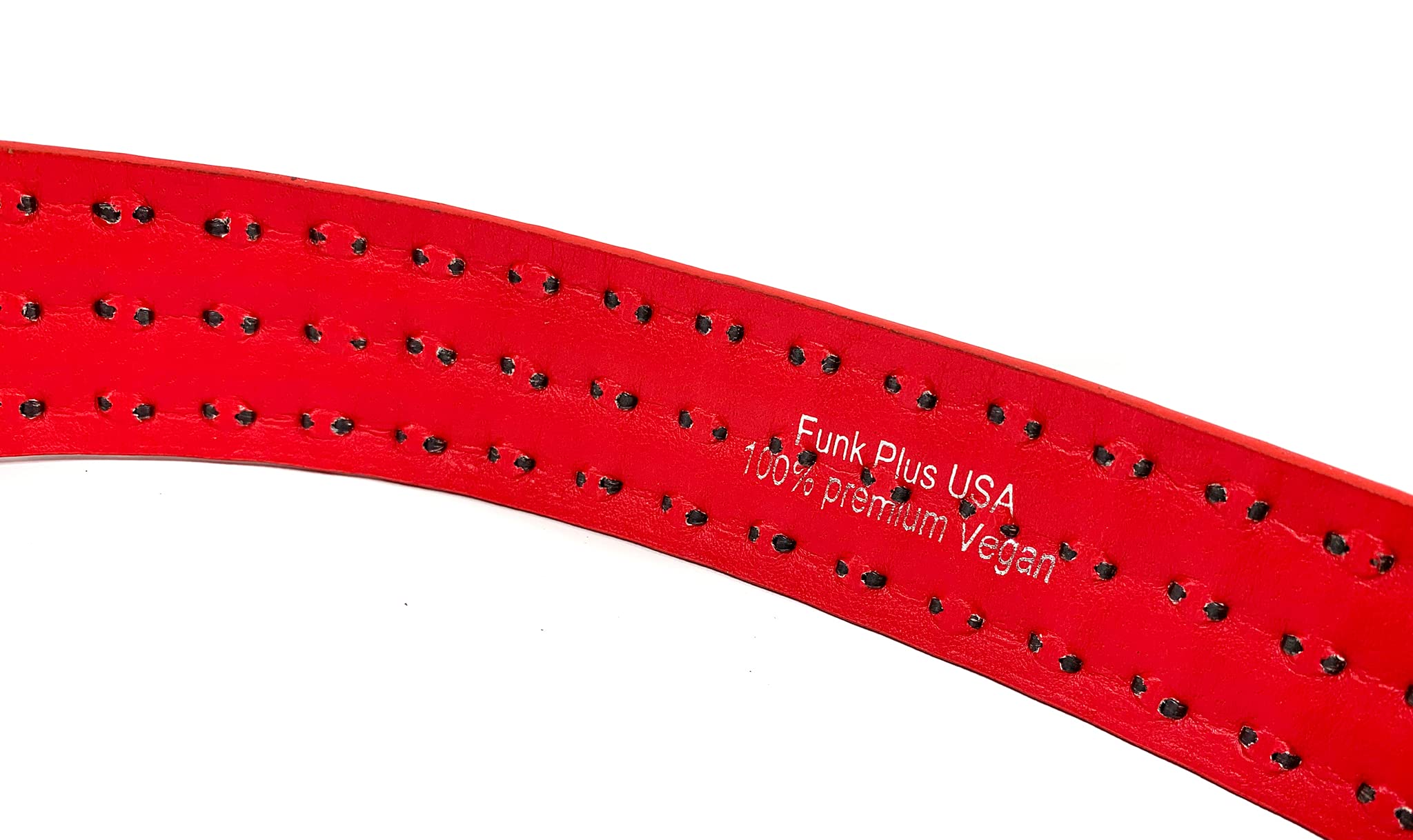 Red Three Row Black Pyramid Stud Belt Vegan Leather Punk Goth Alternative USA Made (XL)