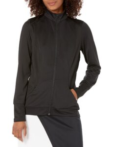 pga tour womens long sleeve performance stretch golf with full zipper jacket, caviar, x-small us