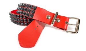 red three row black pyramid stud belt vegan leather punk goth alternative usa made (xl)