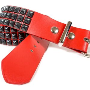 Red Three Row Black Pyramid Stud Belt Vegan Leather Punk Goth Alternative USA Made (XL)