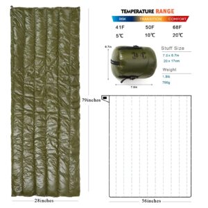 MT Ultralight Down Sleeping Bag 41-68 Degree F 400 Fill Power 3 Seasons - 1.5lbs Compact Portable Waterproof Camping Sleeping Bag with Compression Sack for Adults, Teen, Kids Olive Drab