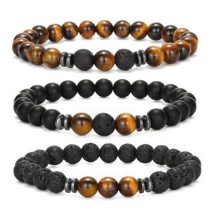 mengpa mens beaded bracelets matte lava rock volcanic stone beads for women stretch bracelet brown tiger eye fashion jewelry us4543c