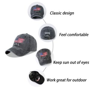 LANGZHEN American Flag Hats for Men and Women USA Flag Baseball Cap Adjustable Outdoors Trucker Snapback Hat (USA-Washed-Black+USA-Gray,One Size)