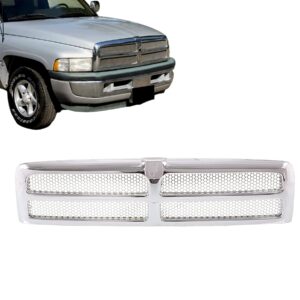 justdrivably replacement parts front grille grill assembly with chrome shell frame with chrome honeycomb insert compatible with dodge ram 1500 1994-2001 ram 2500 3500 1994-2002 pickup truck