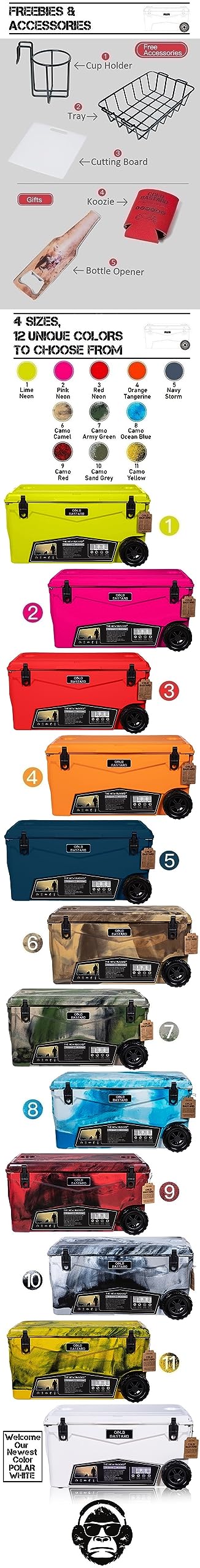 COLD BASTARD COOLERS 70QTW Rugged+ Pink Neon Large Wheels Premium Ice Chest Cooler Accessories Free S&H (CB70W-PN)