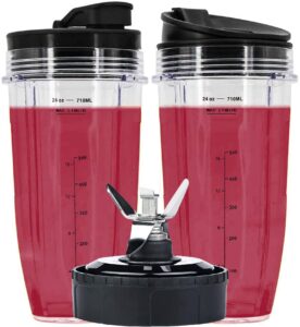 weierken 24oz cups compatible with nutri ninja auto iq series blender, pro replacement parts with 2 type lids, 7 fins extractor blade, compatible for bl450-30, bl456-30, bl481-30,bl487, nn100 etc