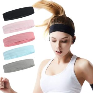 oneye non slip headband workout headbands for women men solid sport headbands silicone sweatbands elastic sport hair bands for yoga running sports travel indoor fitness gym with 5 pcs