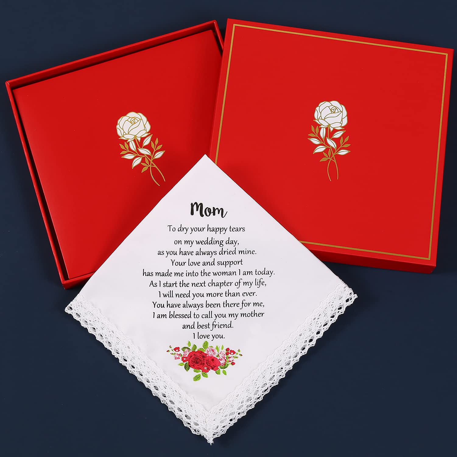 Mother of The Bride Handkerchief Wedding Keepsake for Bride's Mom Wedding Gift from Daughter (Mom)