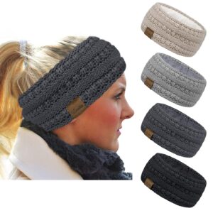 loritta 4 pack womens winter headbands fuzzy fleece lined ear warmer cable knit thick warm crochet headband gifts, zs a pure design black+beige+dark grey+light grey