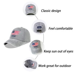 LANGZHEN American Flag Hats for Men and Women USA Flag Baseball Cap Adjustable Outdoors Trucker Snapback Hat (USA-Washed-Black+USA-Gray,One Size)