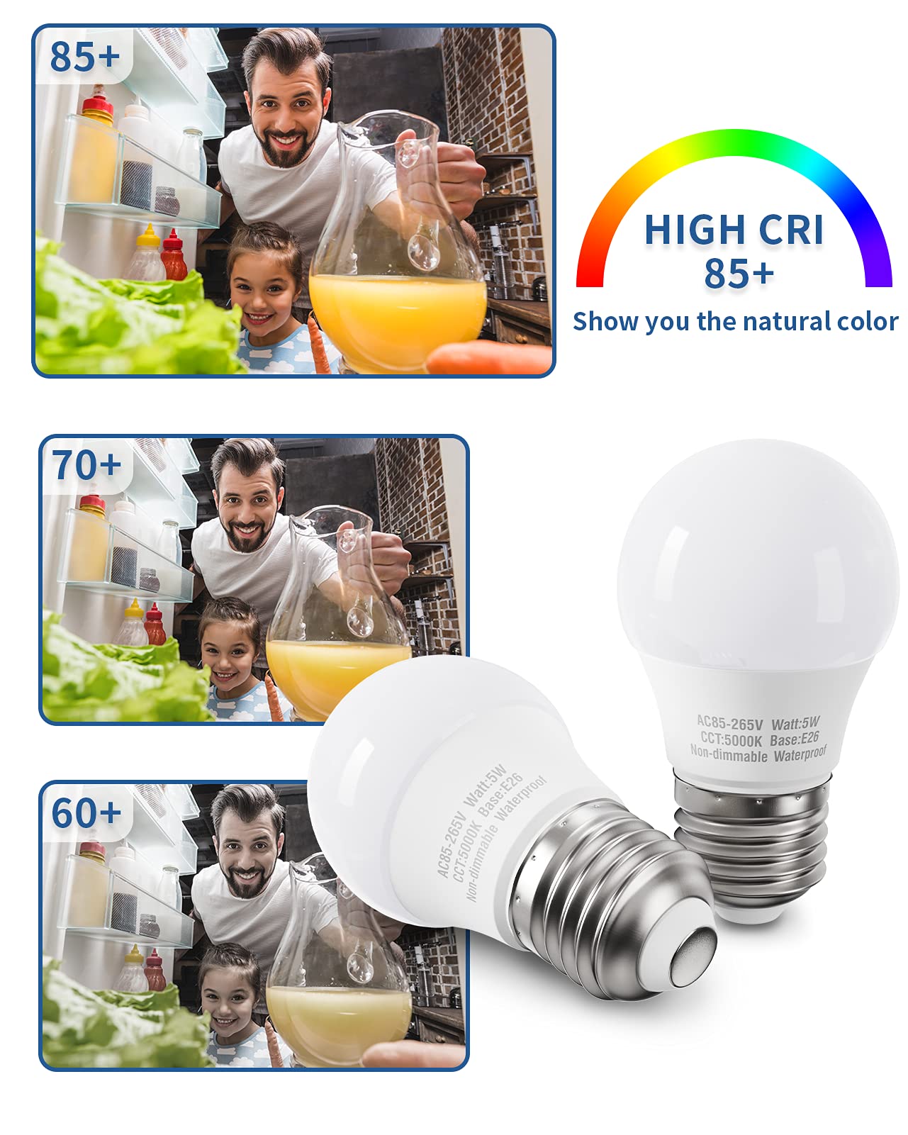 Pazetiv Waterproof LED Refrigerator Light Bulbs 40W Eqv, 120V, Daylight 5000K, E26 Medium Base, Fridge Light Bulb, Freezer Bulb, A15 LED Appliance Bulb, Not Dimmable