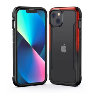 raptic shield for iphone 13 case for iphone 14 case, shockproof protective clear case, military 10ft drop tested, durable aluminum frame, anti-yellowing technology, red gradient