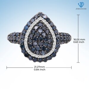 JEWELEXCESS Sterling Silver Blue & White 1 Carat Diamond Ring for Women| Dual-Colored Ring Band with Round Diamonds