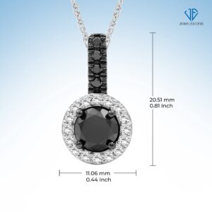 JEWELEXCESS Diamond Halo Pendants – 2.00CTW Black & White Diamond Halo Pendant, Sterling Silver Pendant Band – Black Pendant Diamond Pendants for Women – Birthday Gifts