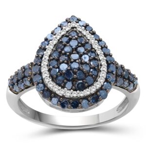 jewelexcess sterling silver blue & white 1 carat diamond ring for women| dual-colored ring band with round diamonds