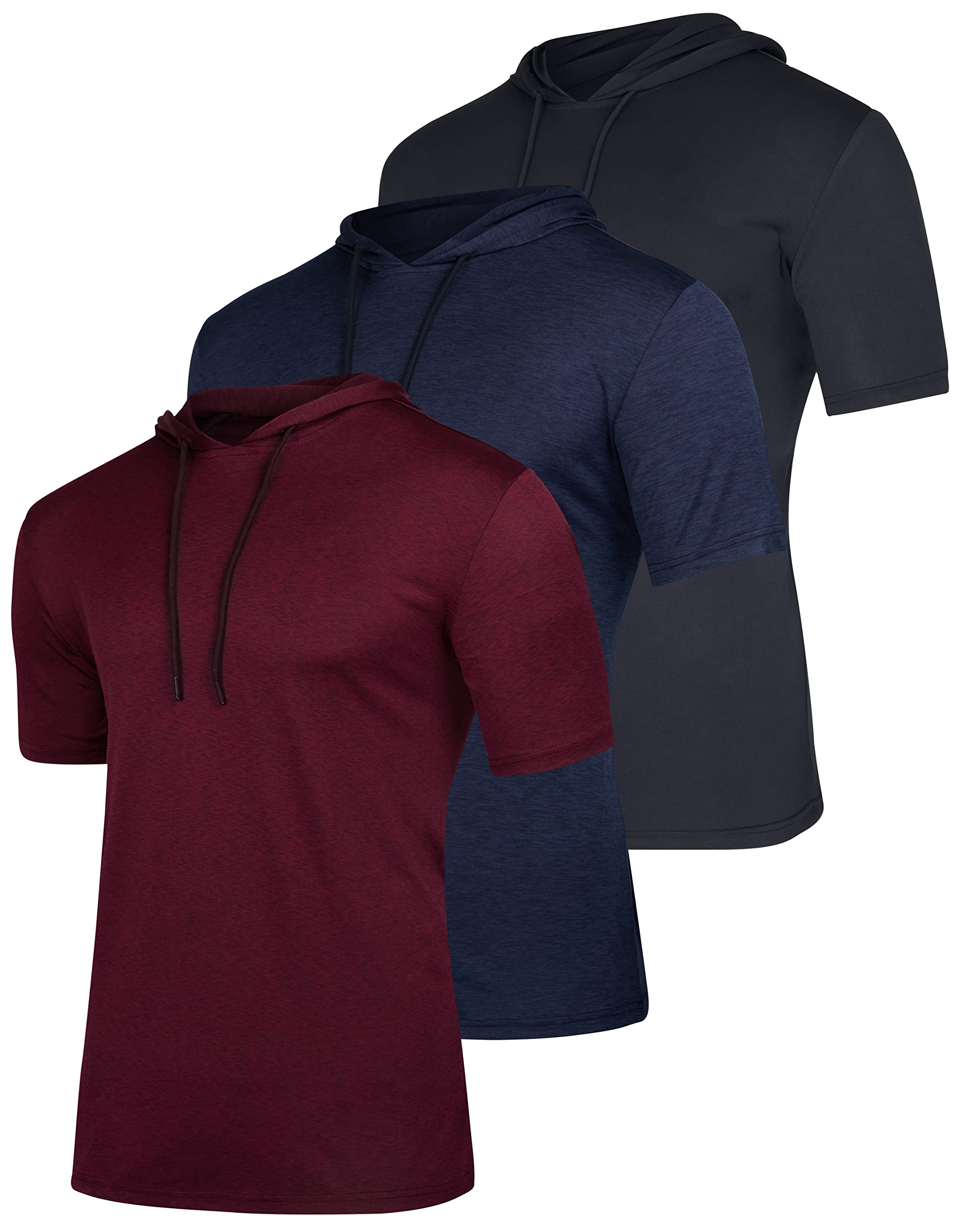 3 Pack: Mens Dry Fit Moisture Wicking Short Sleeve Active Athletic Hoodie Pullover Sweatshirt Workout Running Fitness Gym Sports Casual Tee Outdoor Summer Hiking Beach Outfit- Set 1, M