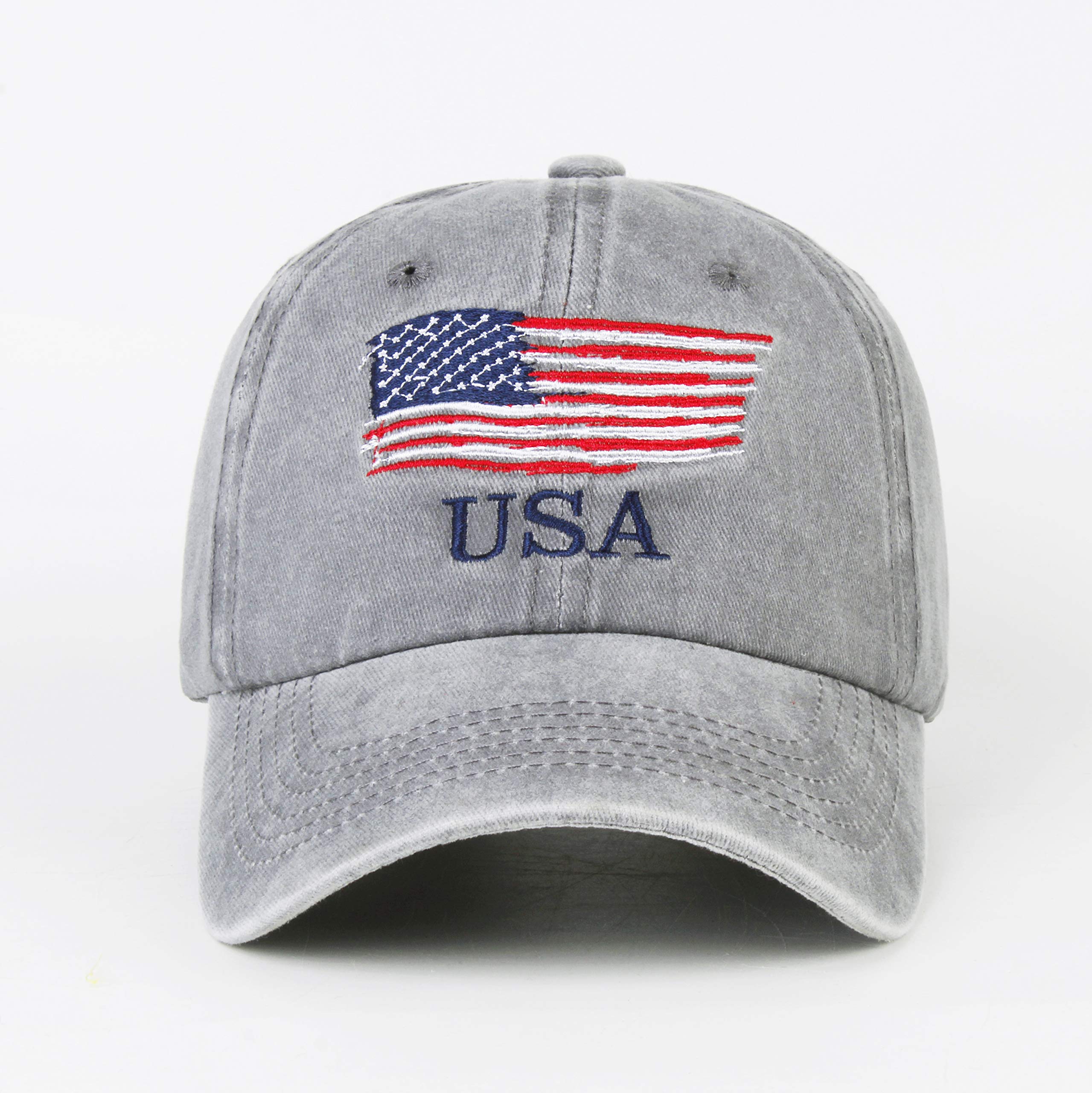 LANGZHEN American Flag Hats for Men and Women USA Flag Baseball Cap Adjustable Outdoors Trucker Snapback Hat (USA-Washed-Black+USA-Gray,One Size)