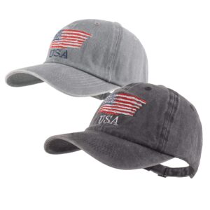 langzhen american flag hats for men and women usa flag baseball cap adjustable outdoors trucker snapback hat (usa-washed-black+usa-gray,one size)