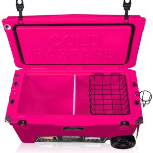 COLD BASTARD COOLERS 70QTW Rugged+ Pink Neon Large Wheels Premium Ice Chest Cooler Accessories Free S&H (CB70W-PN)