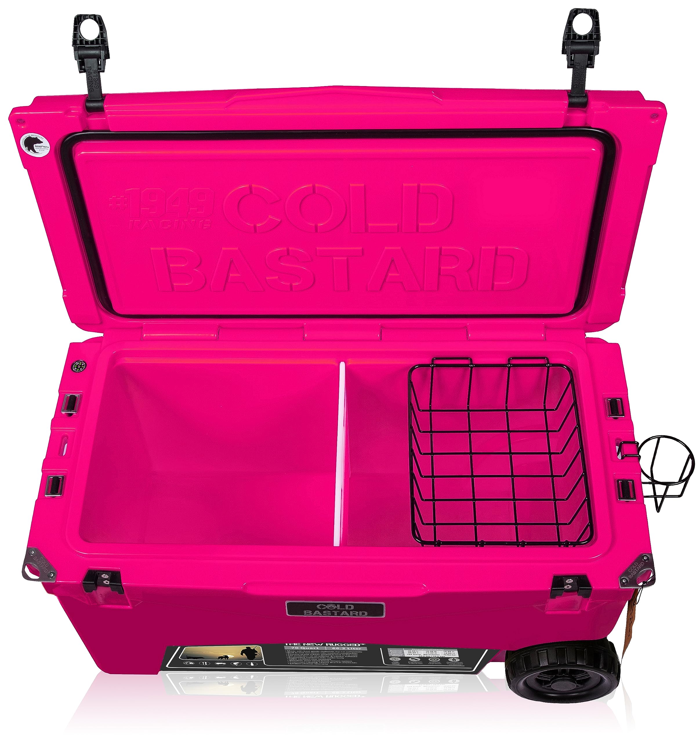 COLD BASTARD COOLERS 70QTW Rugged+ Pink Neon Large Wheels Premium Ice Chest Cooler Accessories Free S&H (CB70W-PN)