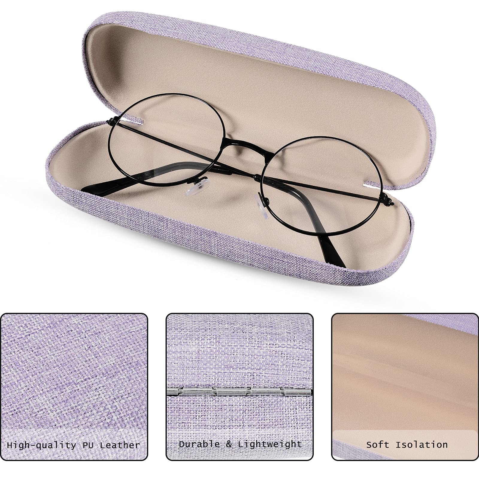 Frienda 2 Set Hard Shell Fabric Eyeglasses Case Kit Women Men Glasses Protective Case Storage Bag Glasses Chain Cleaning Cloth (Pink, Purple)