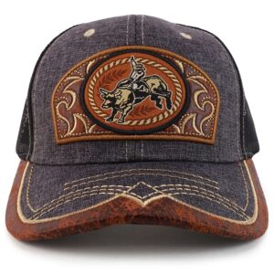 Trendy Apparel Shop Rodeo Leather Patch Trucker Snapback Ball Cap - Charcoal Black