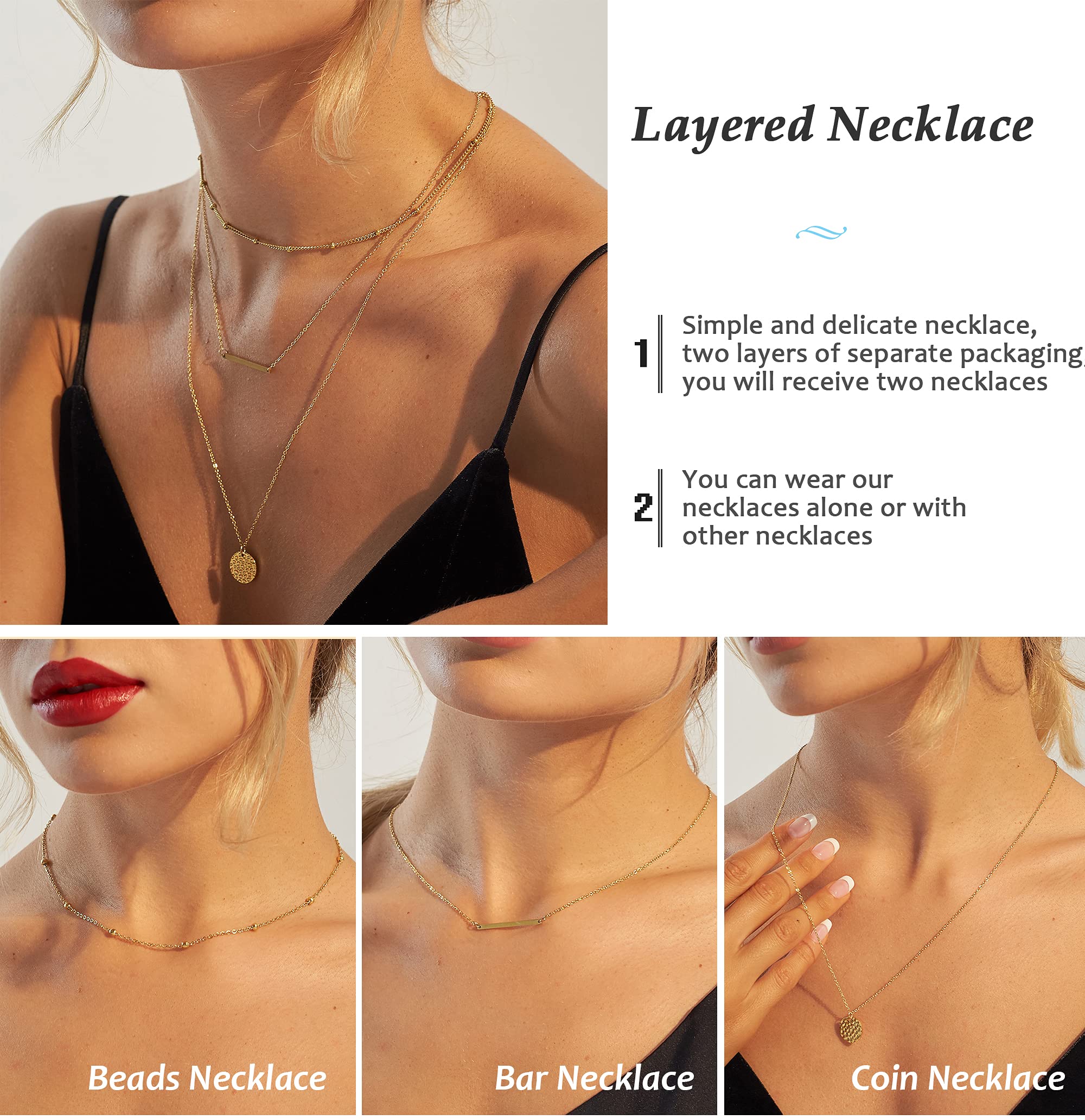 Giftall Bar Necklaces for Women Gold Plated Necklace for Women Layering Necklace for Women 14K Gold Plated Choker Necklace Coin Necklace