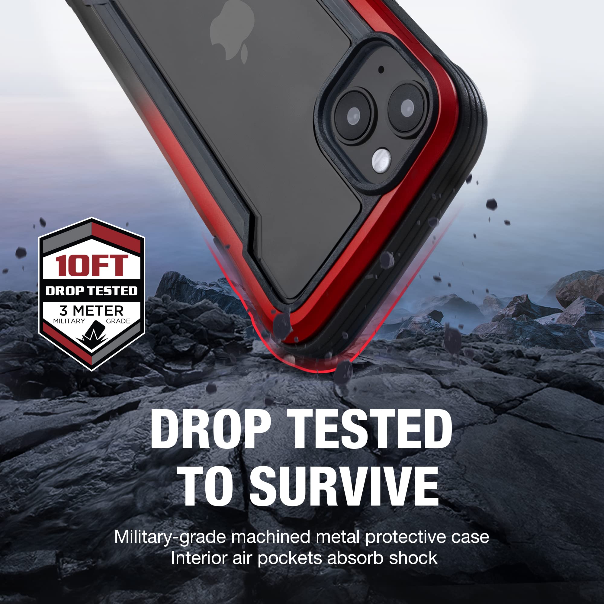 RAPTIC Shield for iPhone 13 Case for iPhone 14 Case, Shockproof Protective Clear Case, Military 10ft Drop Tested, Durable Aluminum Frame, Anti-Yellowing Technology, Red Gradient