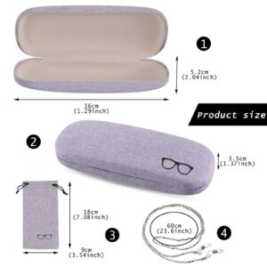 Frienda 2 Set Hard Shell Fabric Eyeglasses Case Kit Women Men Glasses Protective Case Storage Bag Glasses Chain Cleaning Cloth (Pink, Purple)