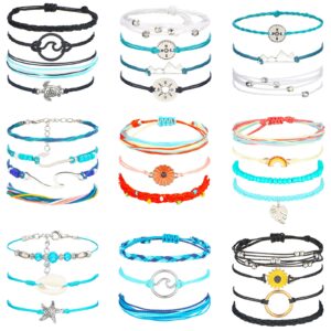 hicarer 33 pieces summer rope bracelet set for women adjustable friendship bracelet handmade braided beach ankle bracelet jewelry (elegant style)